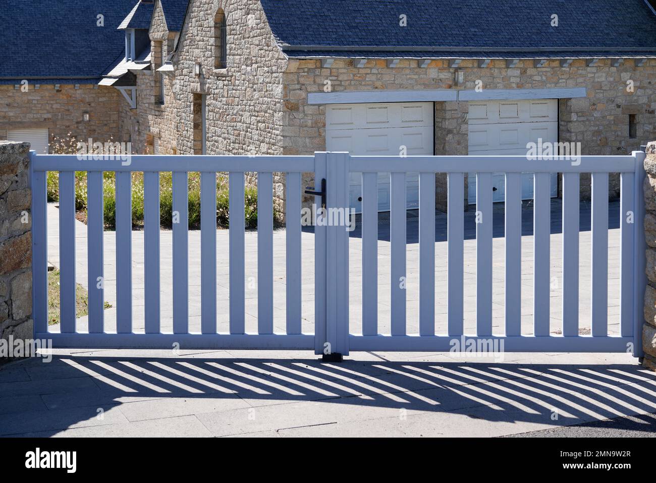 Aluminum modern fence grey design gate home portal of suburb house ...