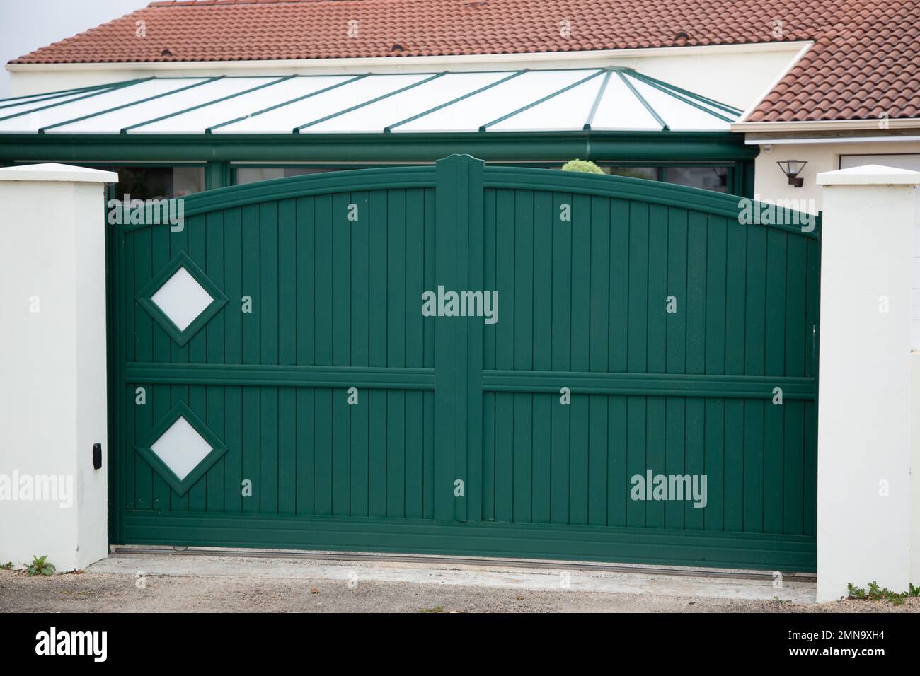 high steel green gate aluminum portal with blades of suburbs house ...