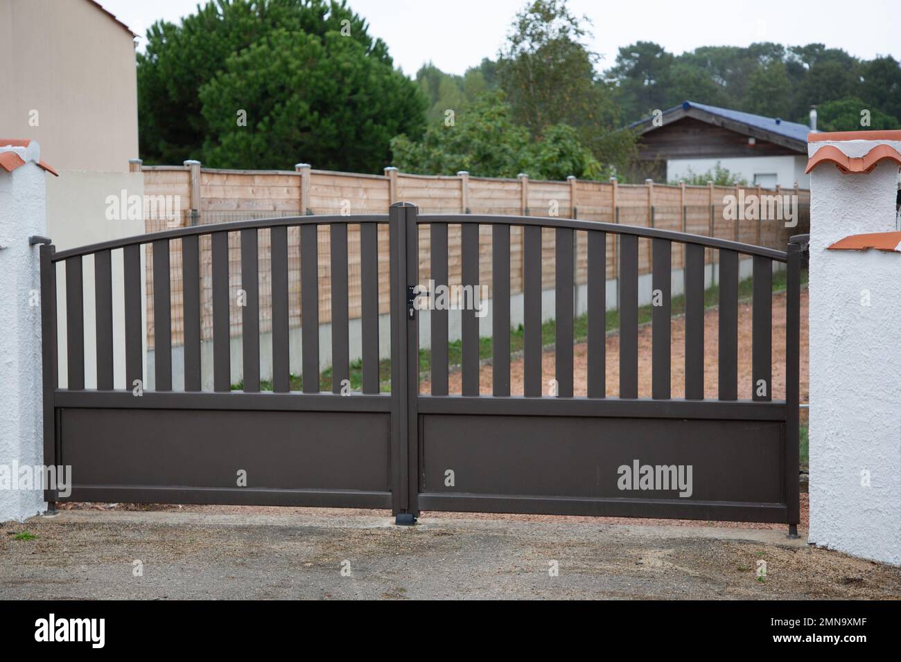 Aluminum dark gray metal double gates to house with portal grey to ...