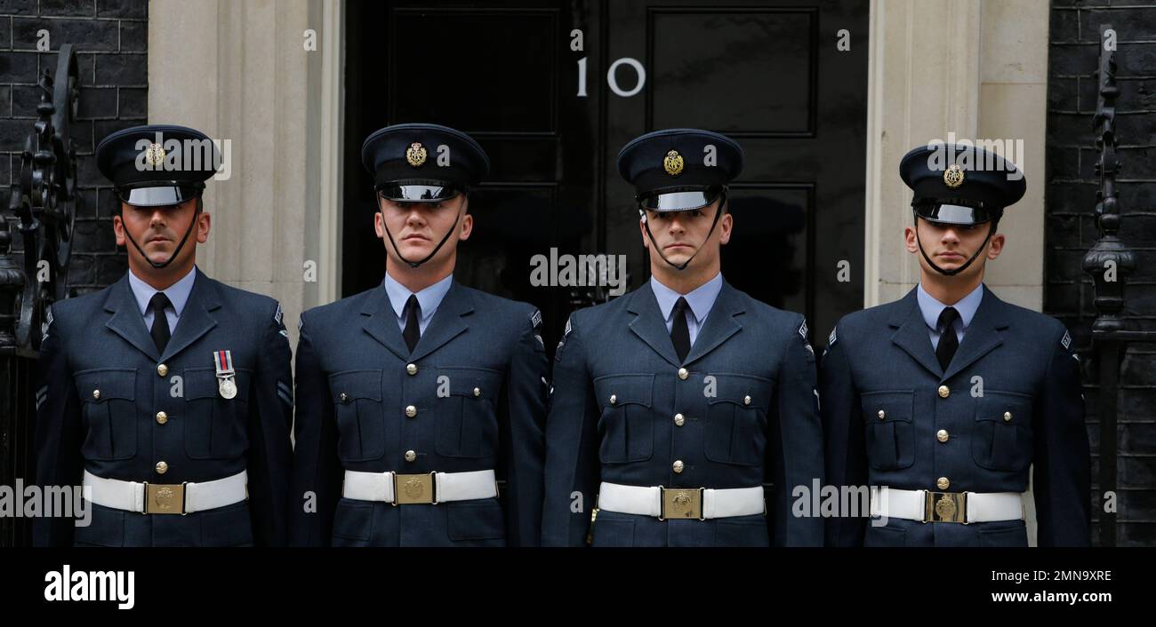 Members of the Royal Air Force guard of Honour line up for a photograph ...