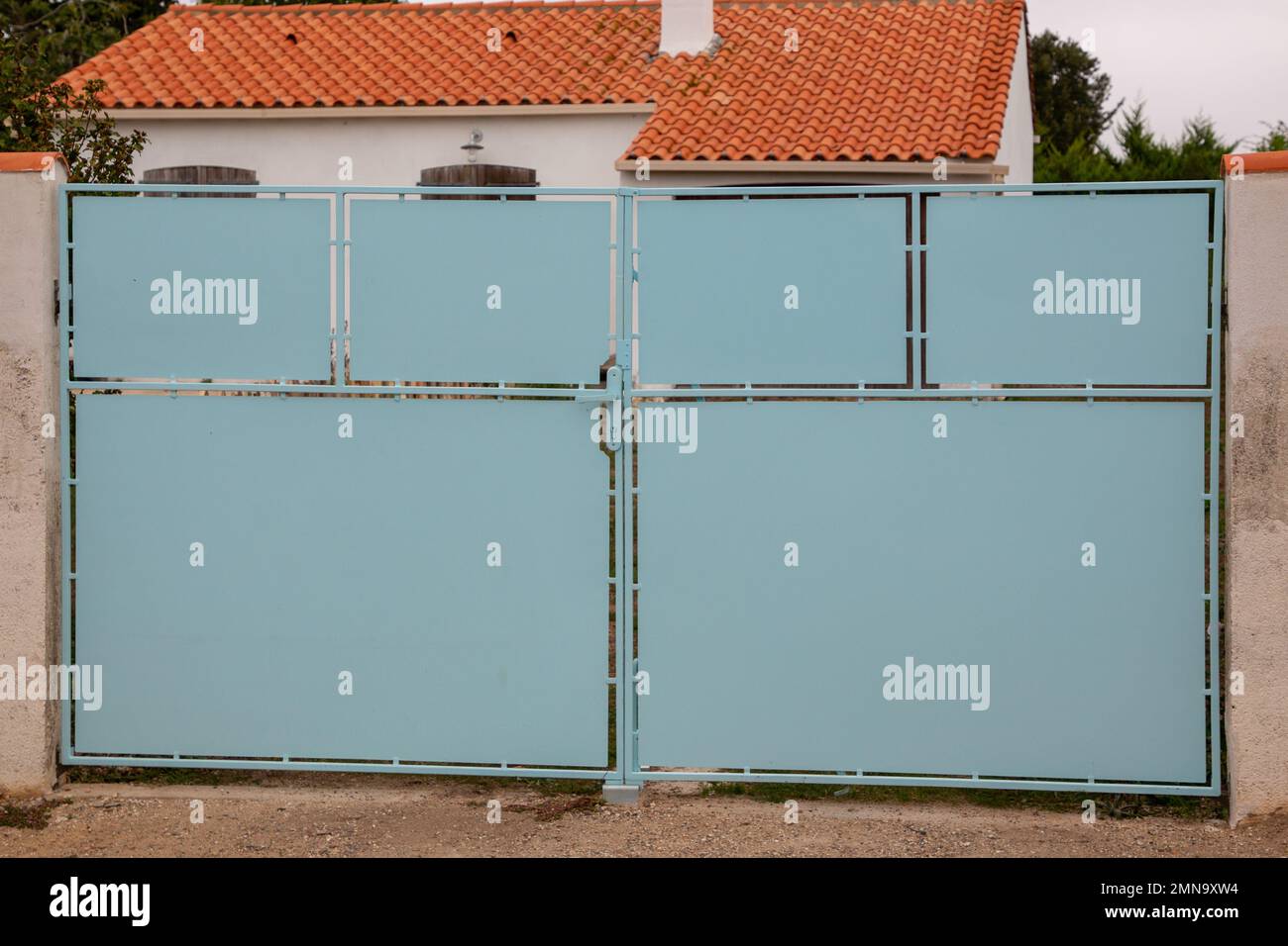 portal street blue home steel green metal retro house gate garden ...