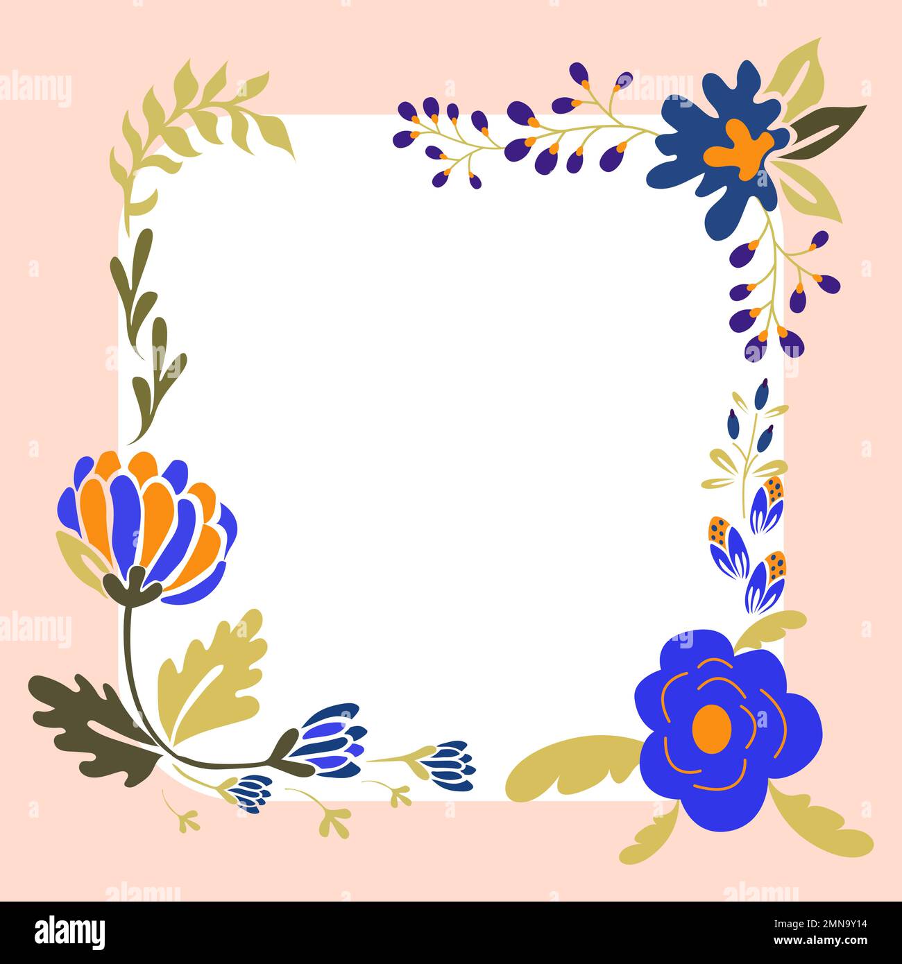 Square Shape Orange Color. Text Frame Surrounded With Assorted Flowers ...