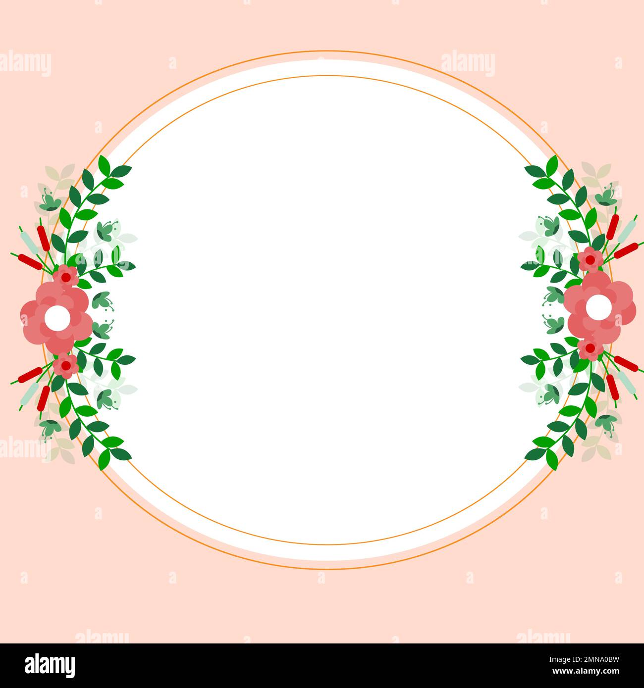 Circle Shape Orange Color. Text Frame Surrounded With Assorted Flowers ...