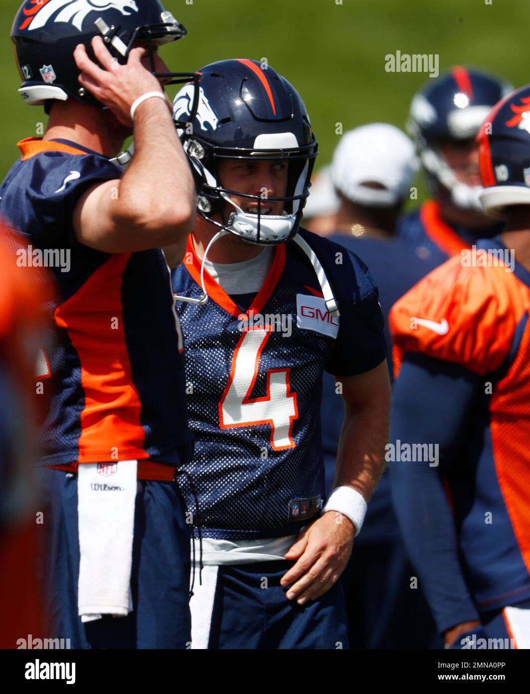Denver Broncos quarterback Case Keenum (4) takes part in a drill during ...