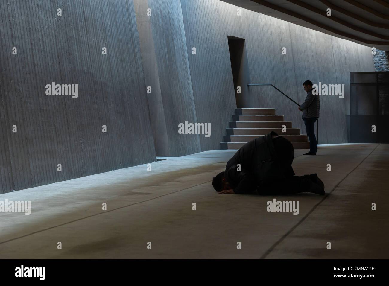 Salah prayer or namaz photo. Muslim man praying in the mosque. Ramadan ...