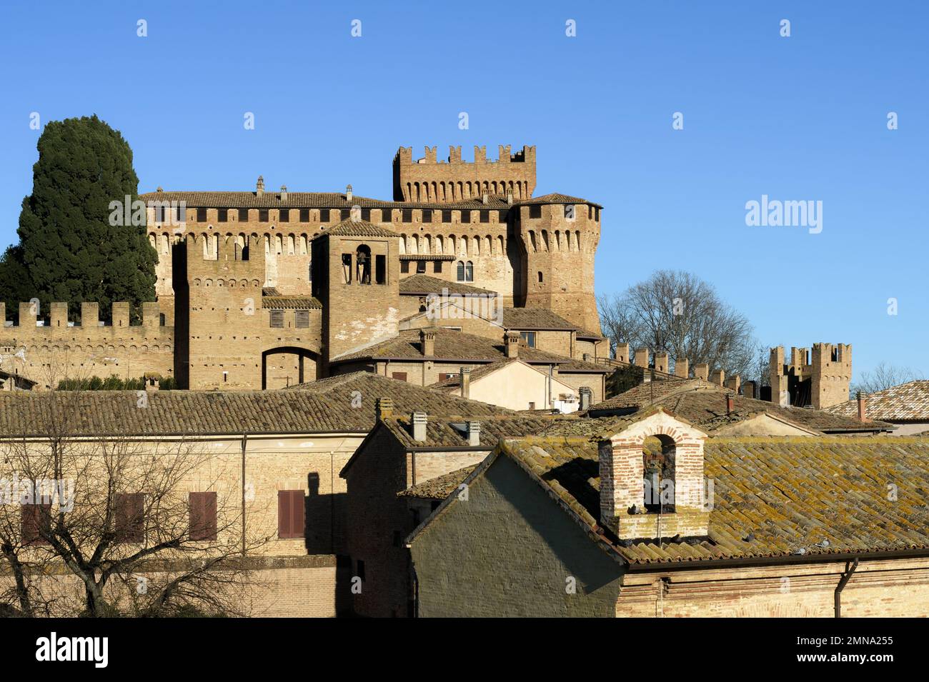 The castle of Gradara seen from afar with copy spacein the sky. Gradara ...