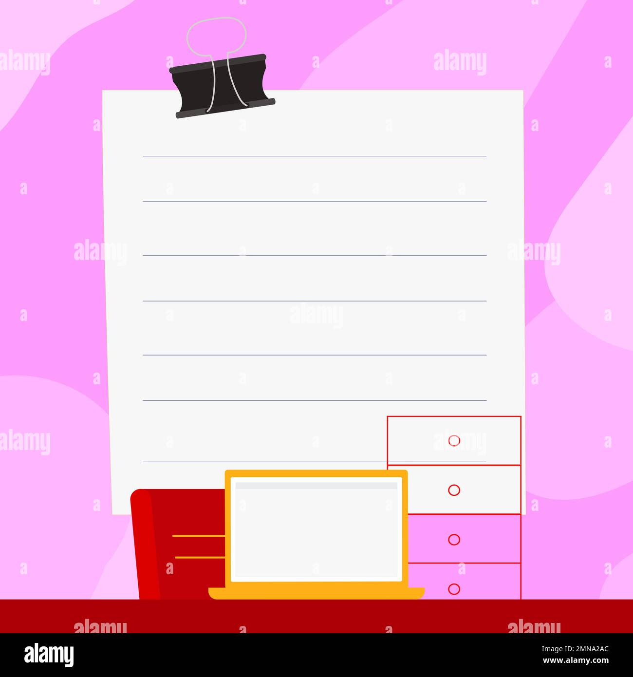 Laptop standing on desk near box. White screen contains new important ...