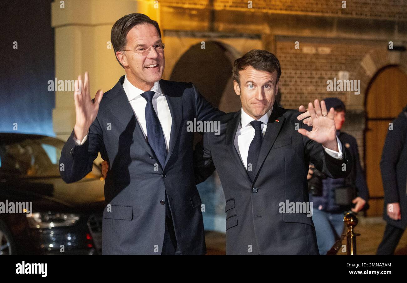 THE HAGUE - French President Emmanuel Macron arrives at the Binnenhof ...