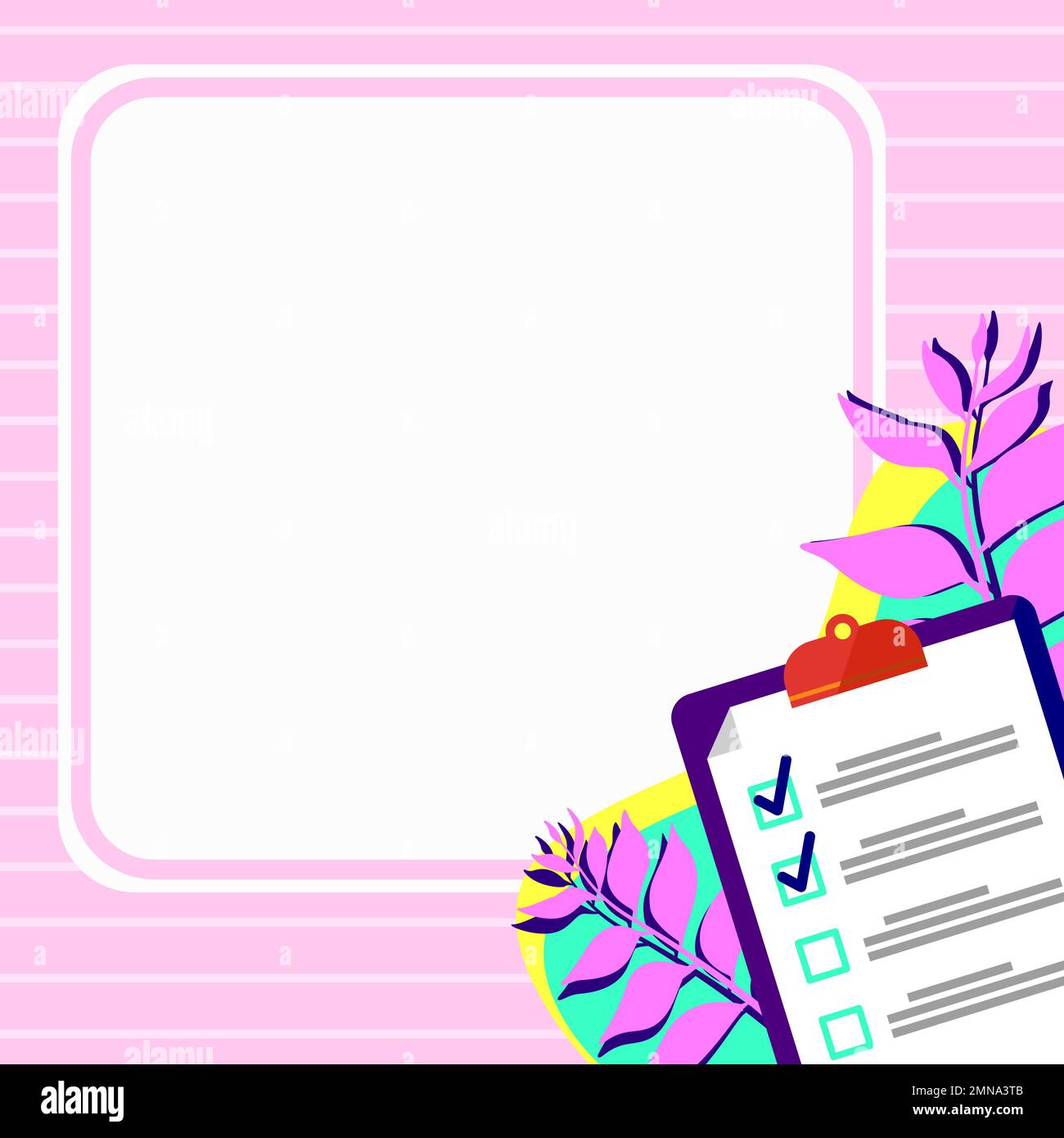 Paper with plan on bright colored background. White text holder with ...