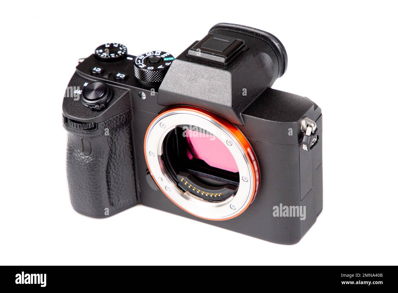 Black camera mirror less isolated on white background Stock Photo - Alamy