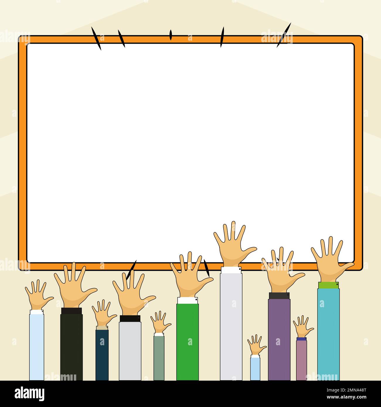 Hands raised up pointing to whiteboard with important information. Big ...