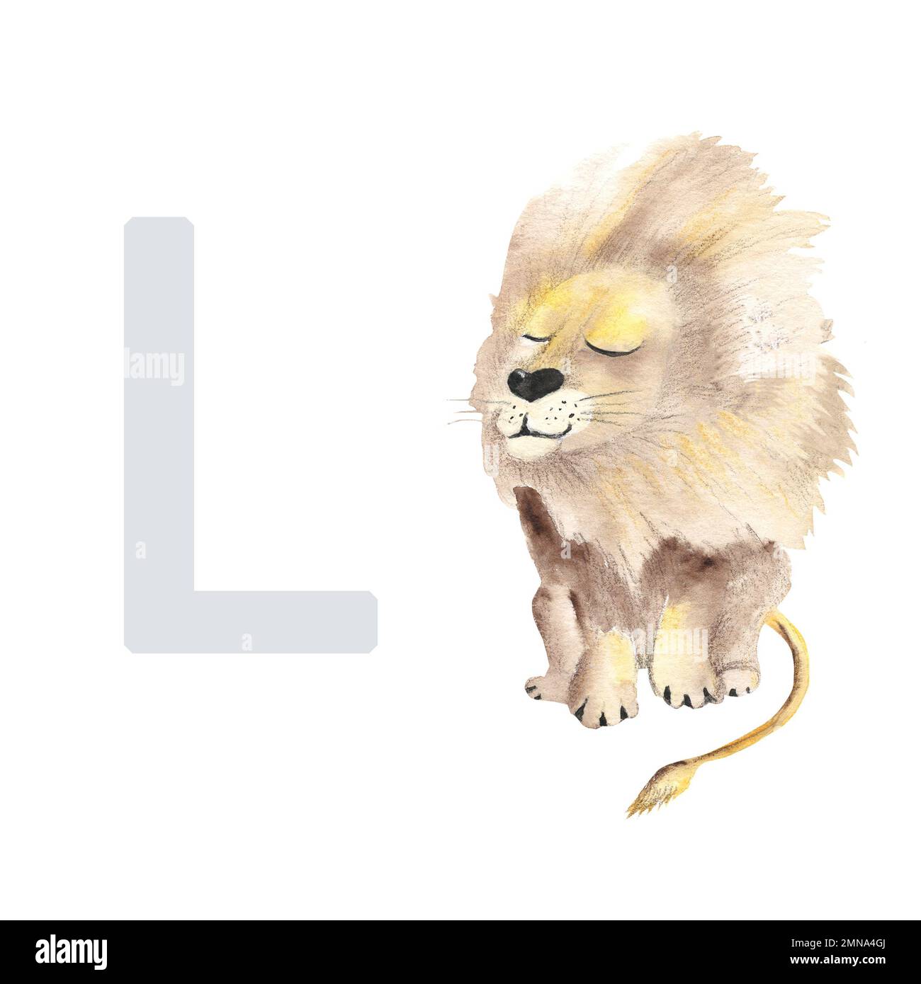 Letter L, lion, cute kids animal ABC alphabet. Watercolor illustration ...