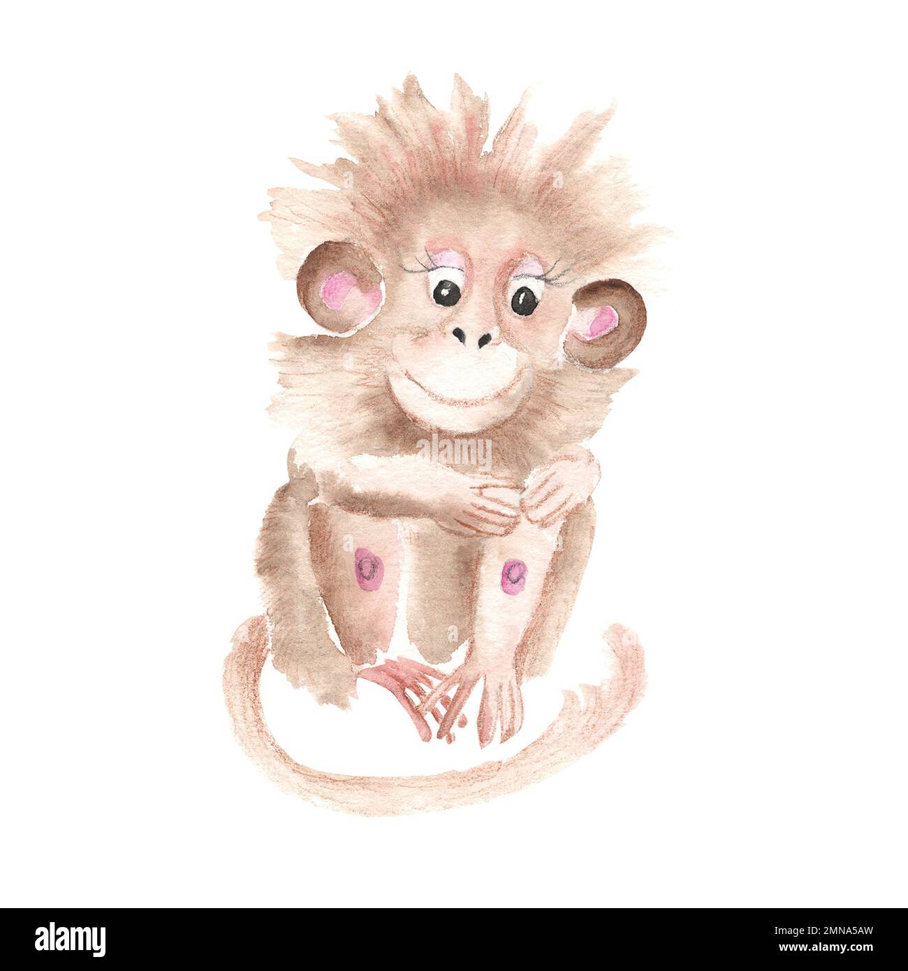 Cute monkey isolated on white background. Watercolor hand drawn ...