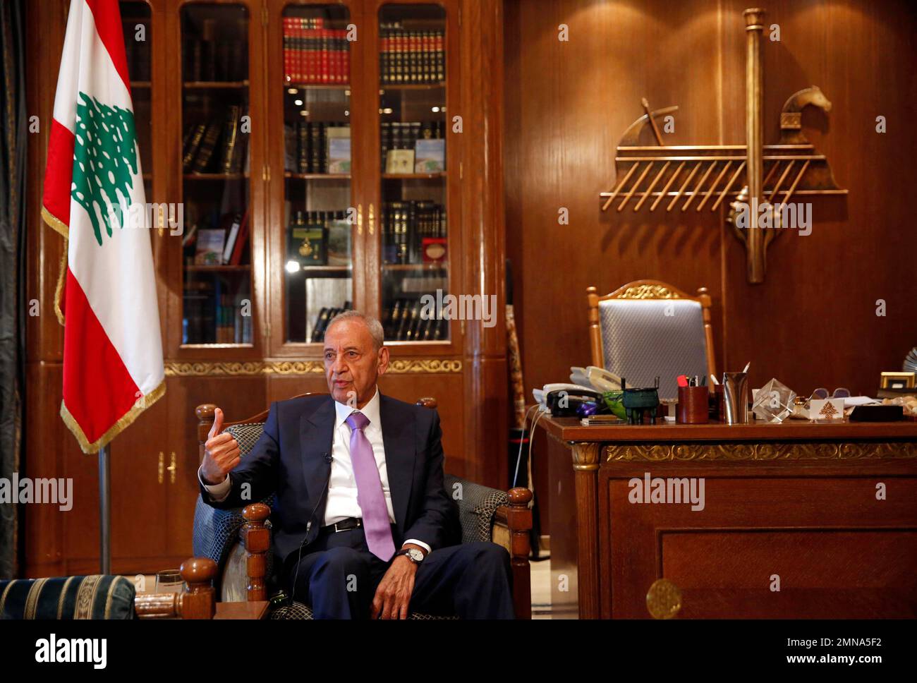 In this Friday, May 11, 2018 photo, Lebanese Parliament Speaker Nabih ...