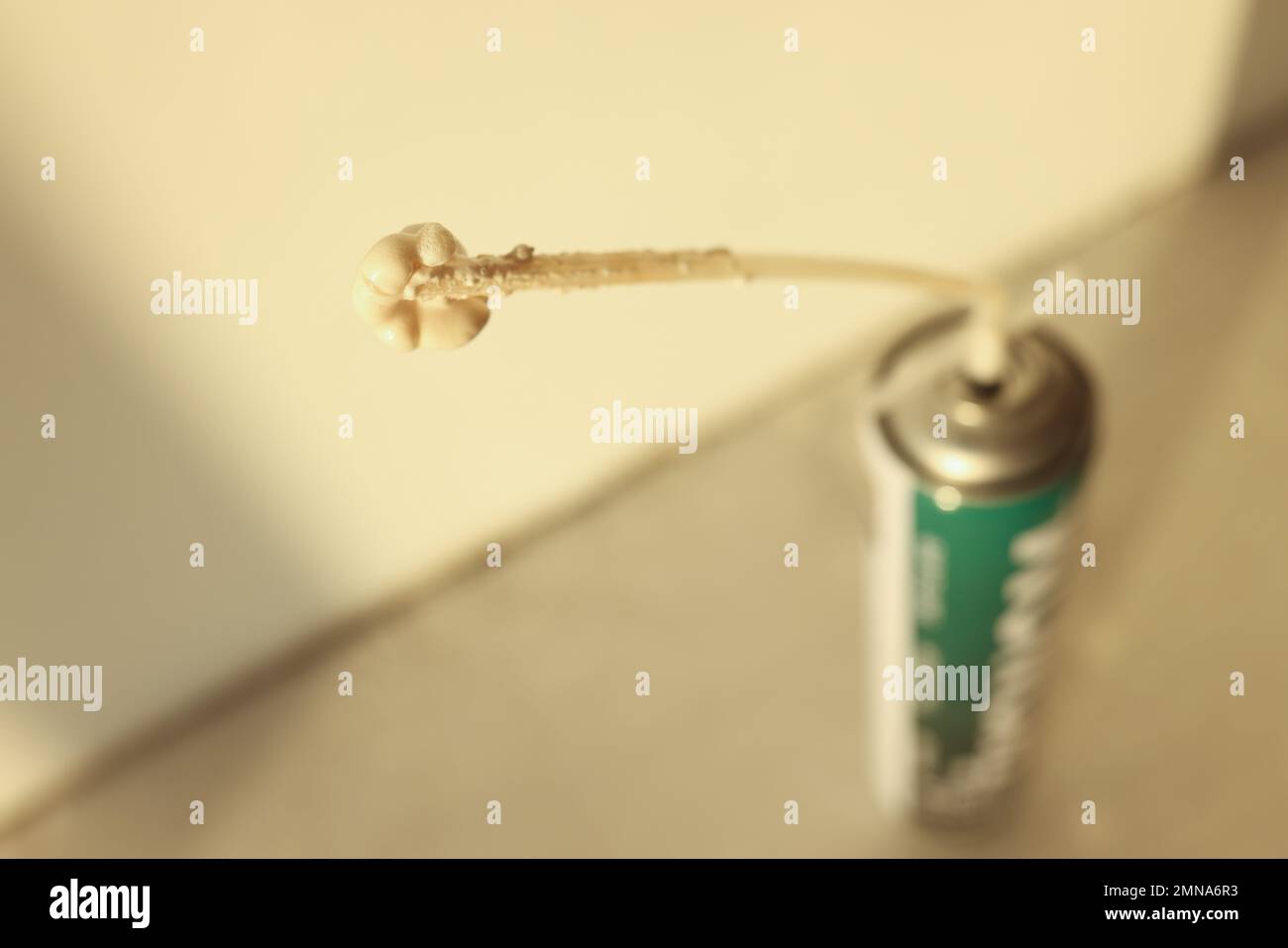 Metallic can with polyurethane foam, shallow depth of field Stock Photo ...