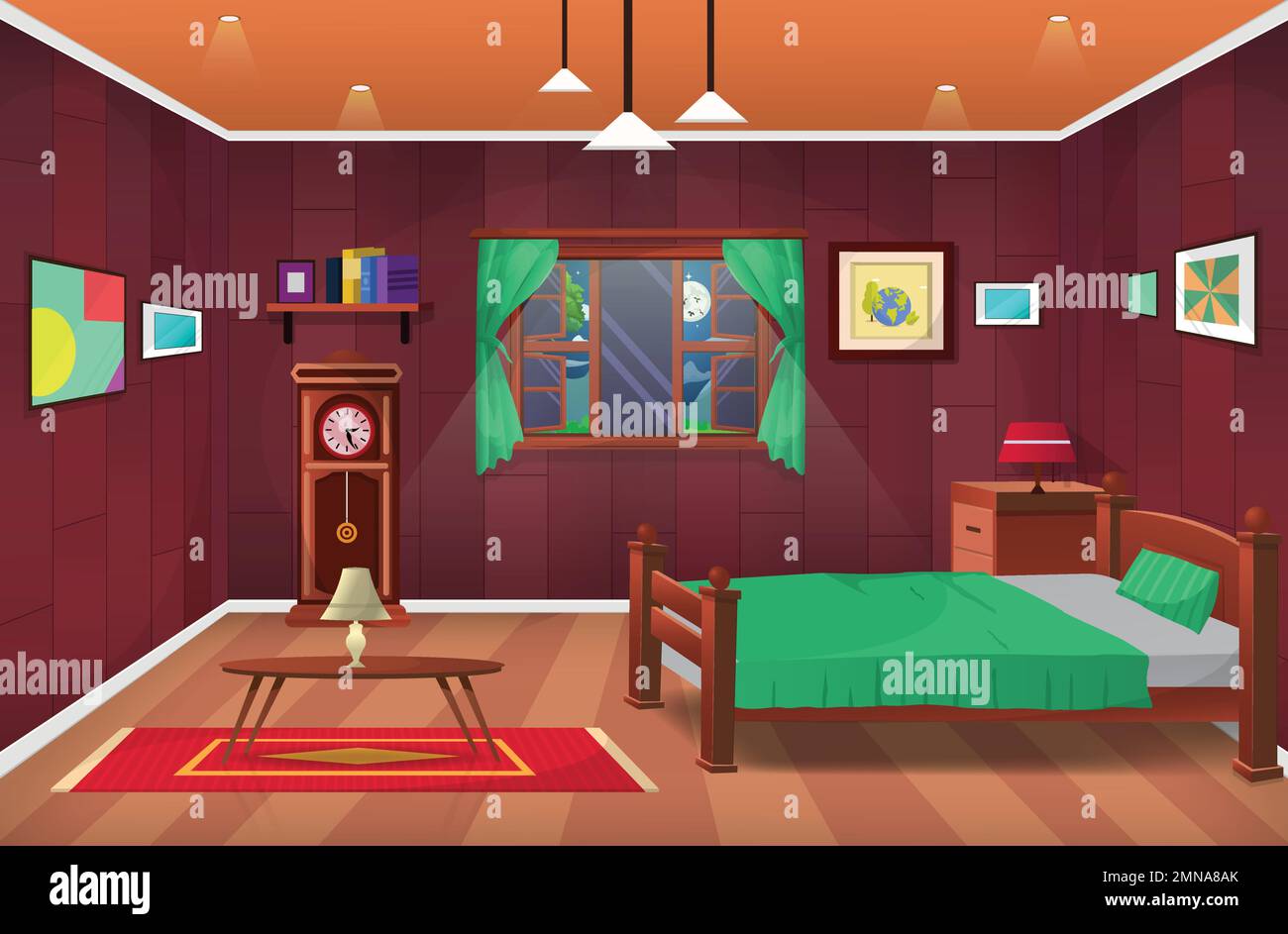 Room interior, bedroom, cartoon living room, kids bedroom with ...