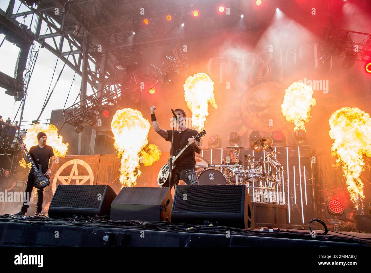 Robbie Merrill, from left, Sully Erna and Shannon Larkin of Godsmack ...