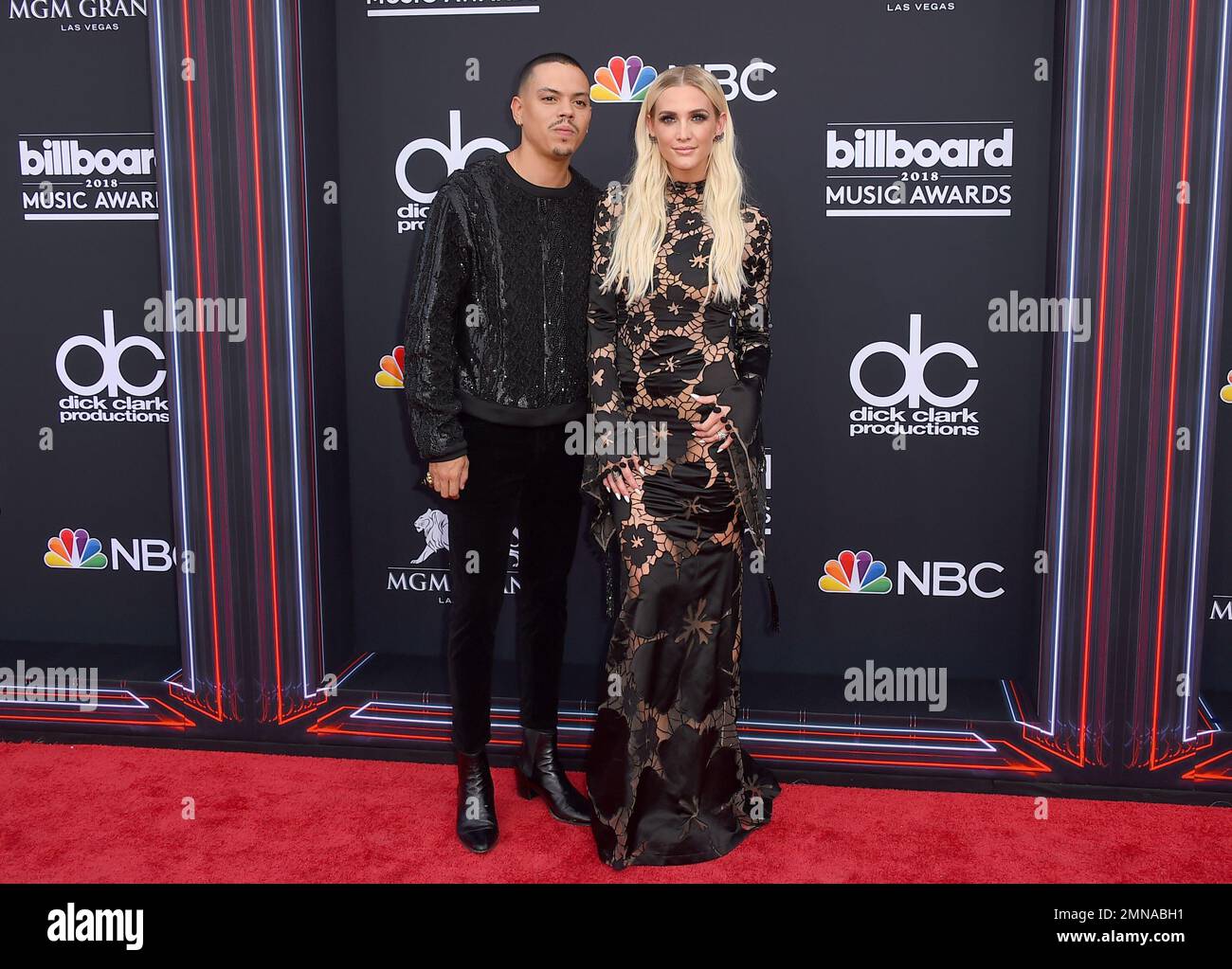 Evan Ross, left, and Ashlee Simpson Ross arrive at the Billboard Music ...