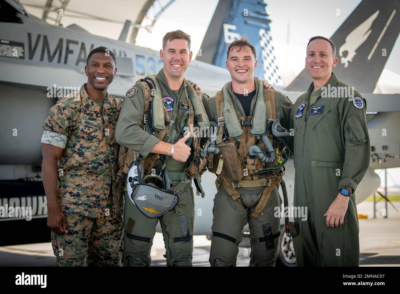 U.S. Marines with Marine All Weather Fighter Attack Squadron 533 pose ...