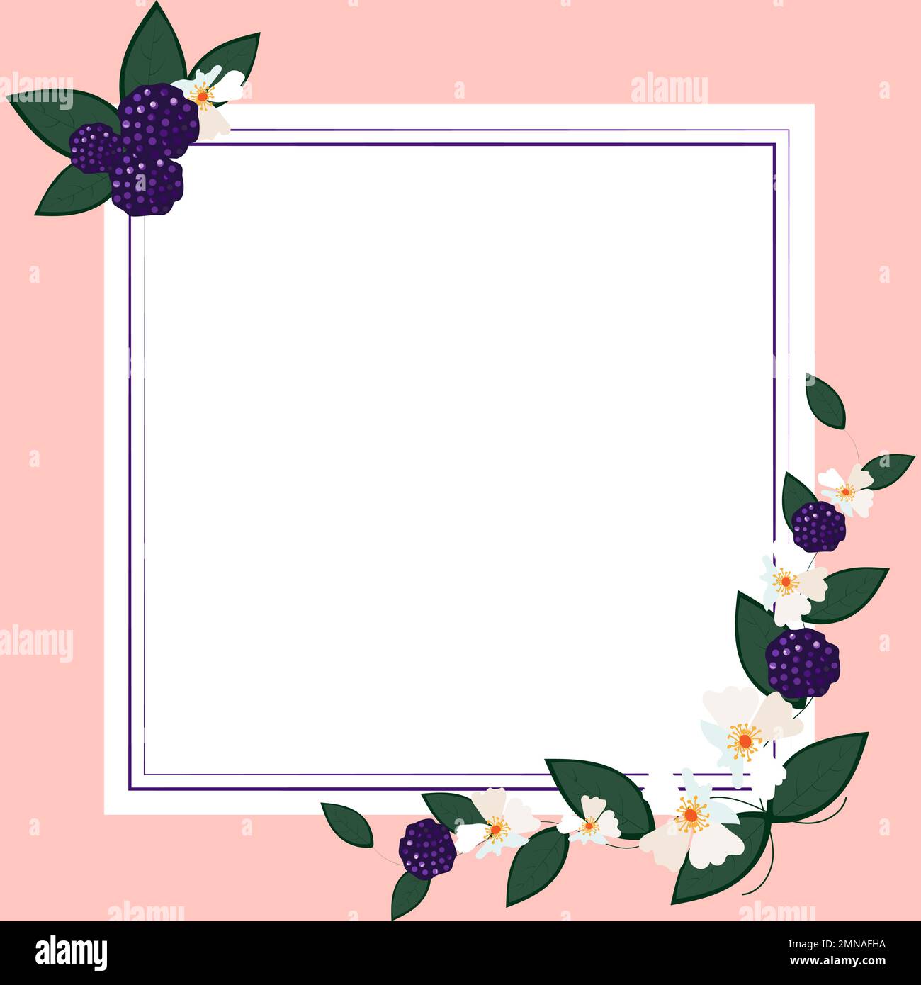 Square Shape Pink Color. Text Frame Surrounded With Assorted Flowers ...