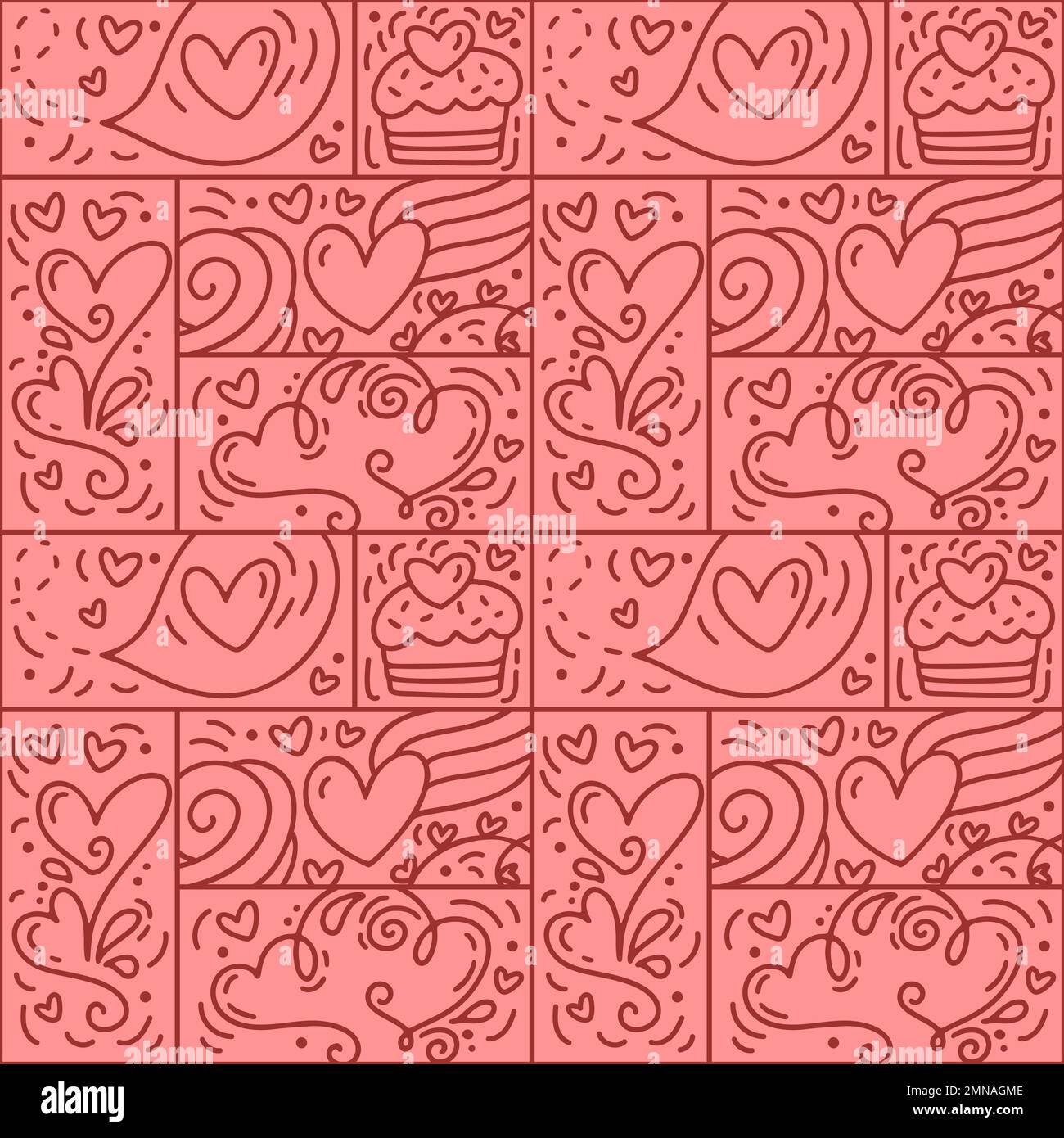Valentines logo vector seamless pattern love, cake, heart line and abstract on pink background ...