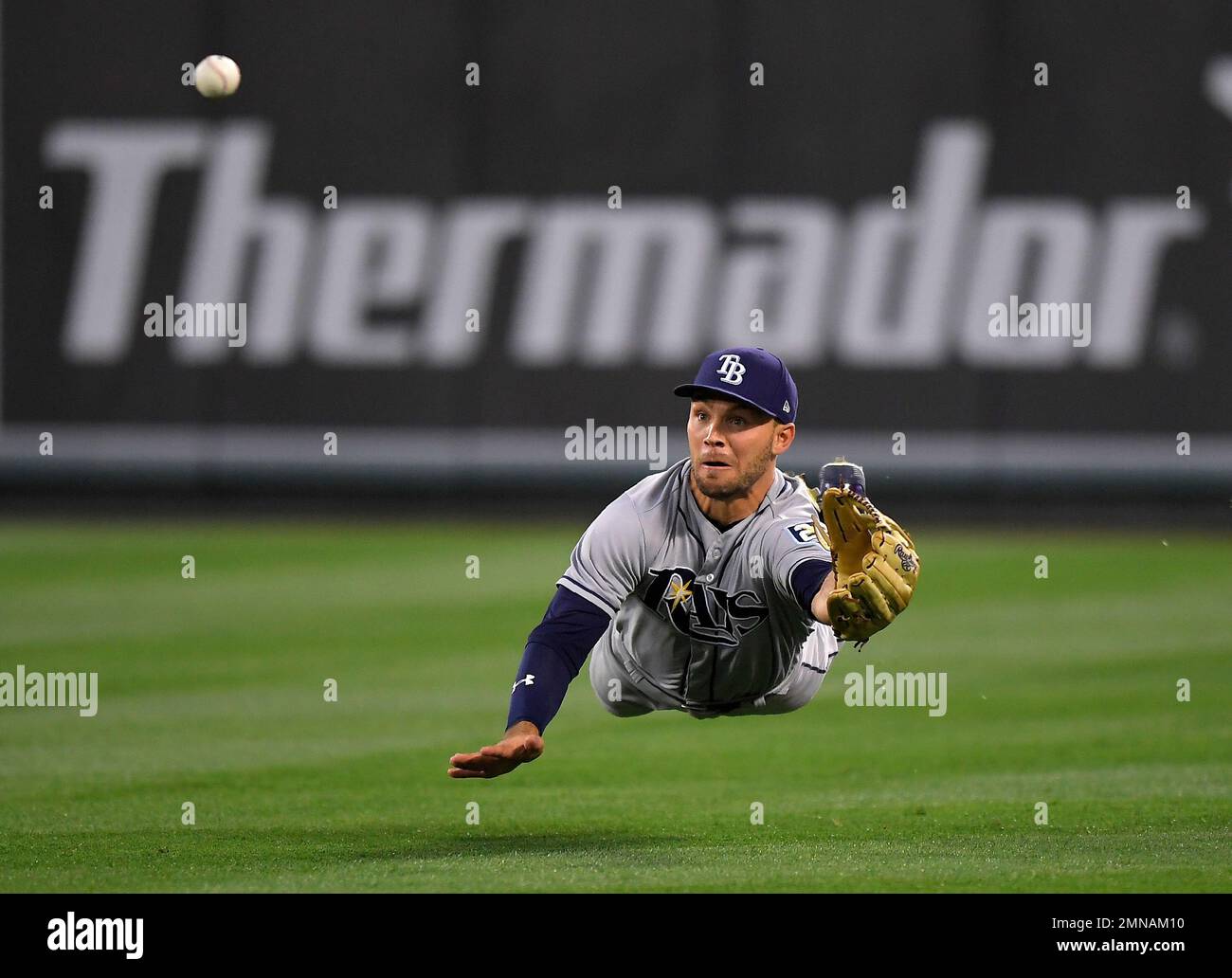 Tampa Bay Rays right fielder Johnny Field makes a catch on a ball hit ...