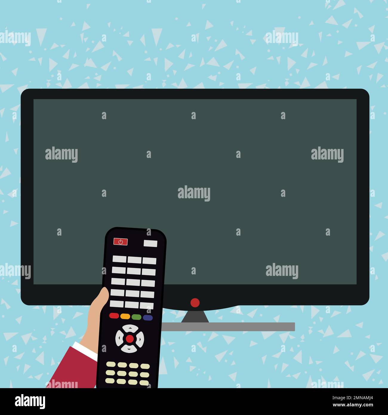 Illustration with TV and hand holding remote control. Important ...