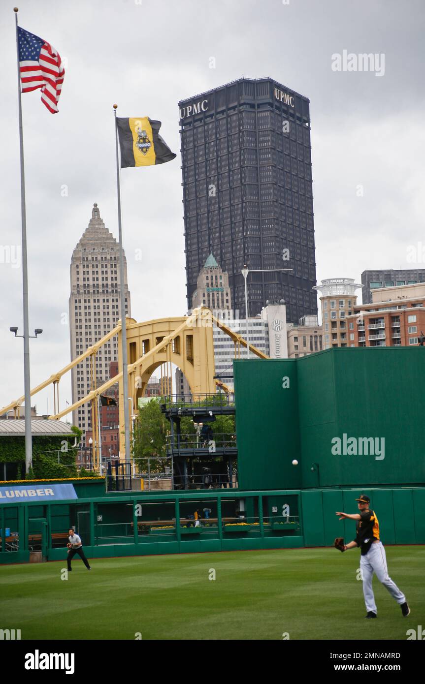 Pittsburgh Pirates center fielder Austin Meadows warms up in the ...