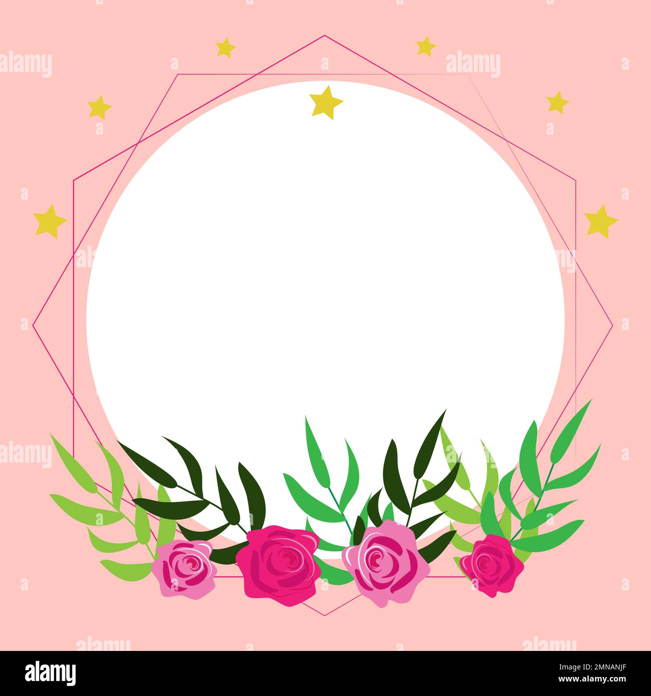 Circle Shape Pink Color. Text Frame Surrounded With Assorted Flowers ...