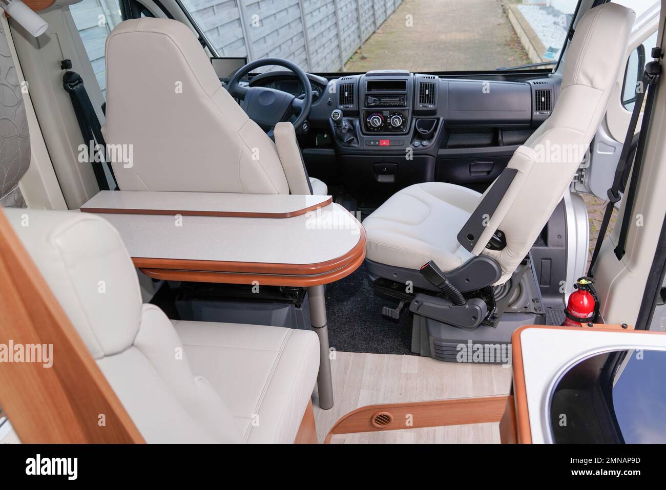 Camper Dining Room front van seat vanlife and steering wheel Stock ...