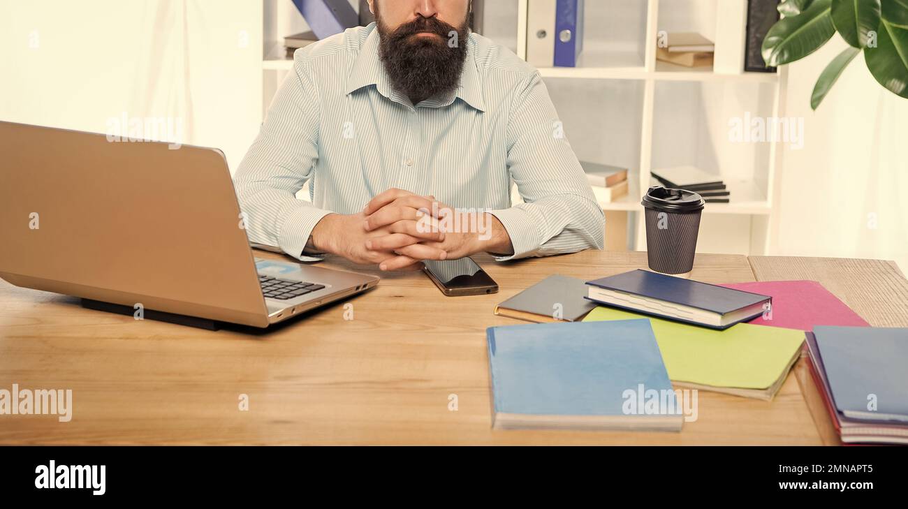 Professional man crop view working at office desk, workplace Stock ...
