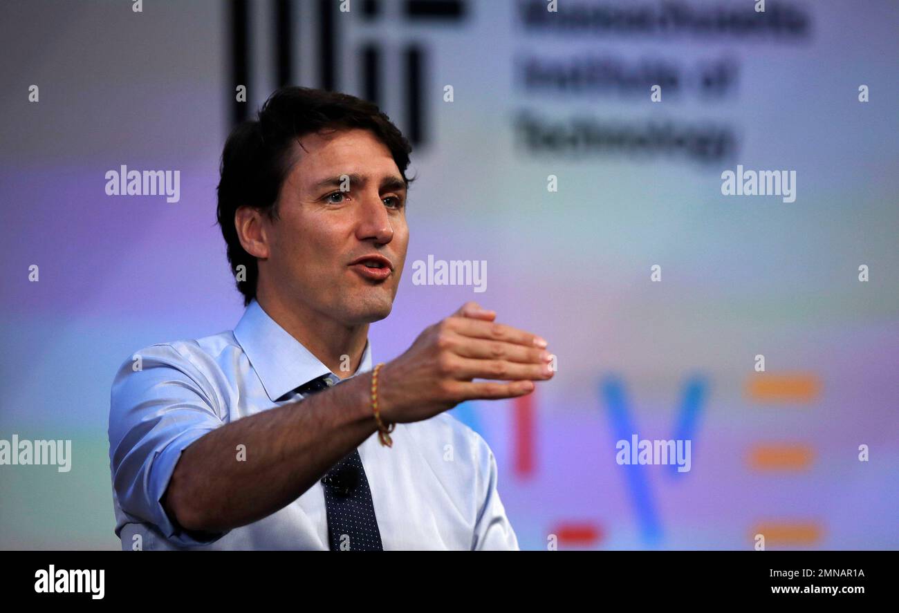 Prime Minister Justin Trudeau speaks during the Massachusetts Institute ...