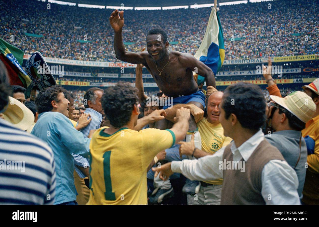 FILE - In this June 21, 1970 file photo, Brazil's Pele, center, is ...