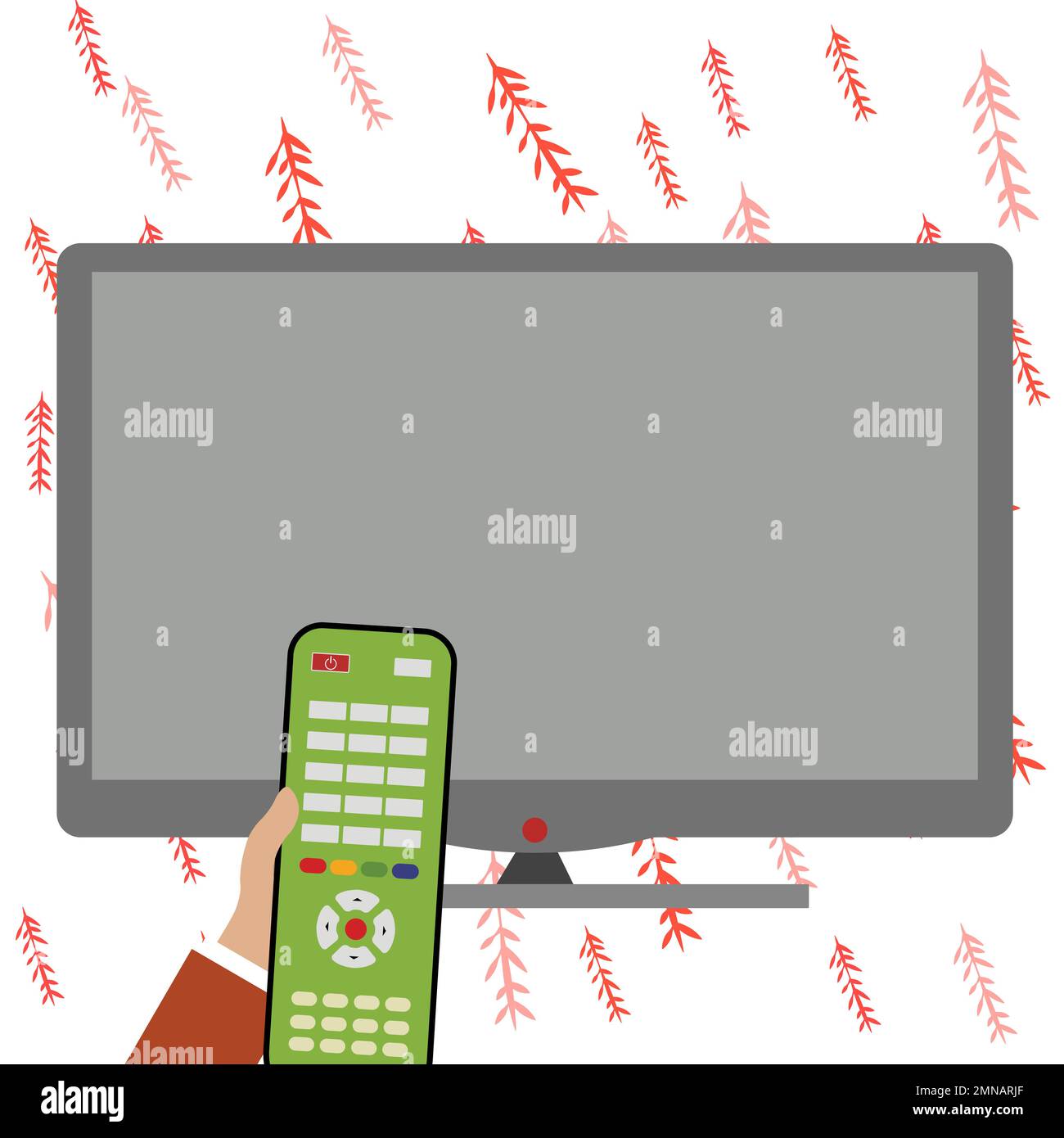 Illustration with TV and hand holding remote control. Important ...