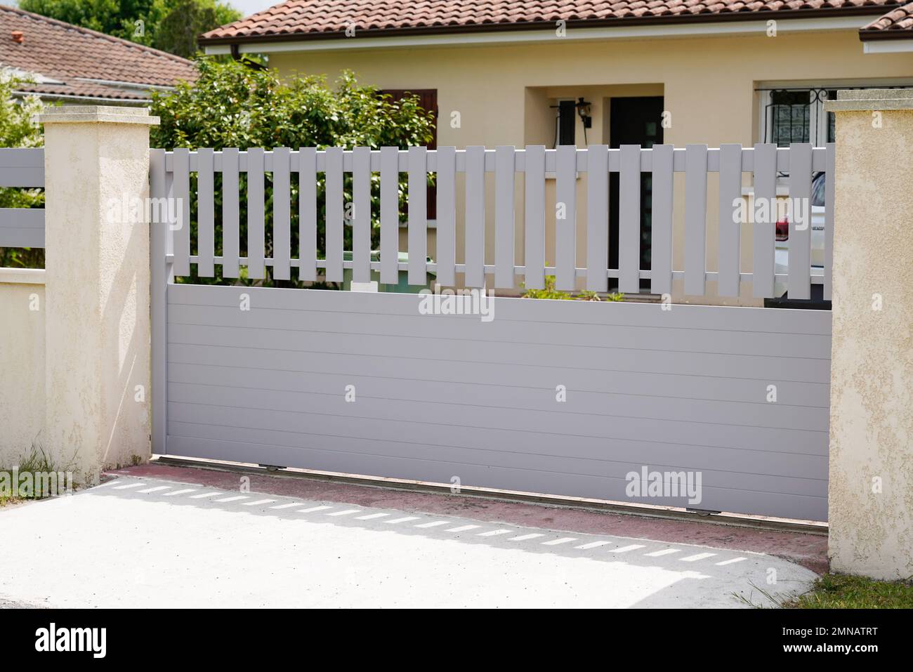 Aluminum modern slide home beige grey gate portal of suburb door house ...