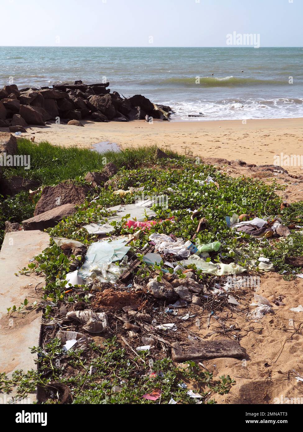 Plastic pollution, beach, Negombo city, Western Province, Srí Lanka ...