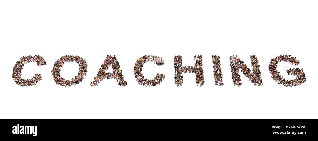 Concept conceptual large community of people forming the word COACHING ...