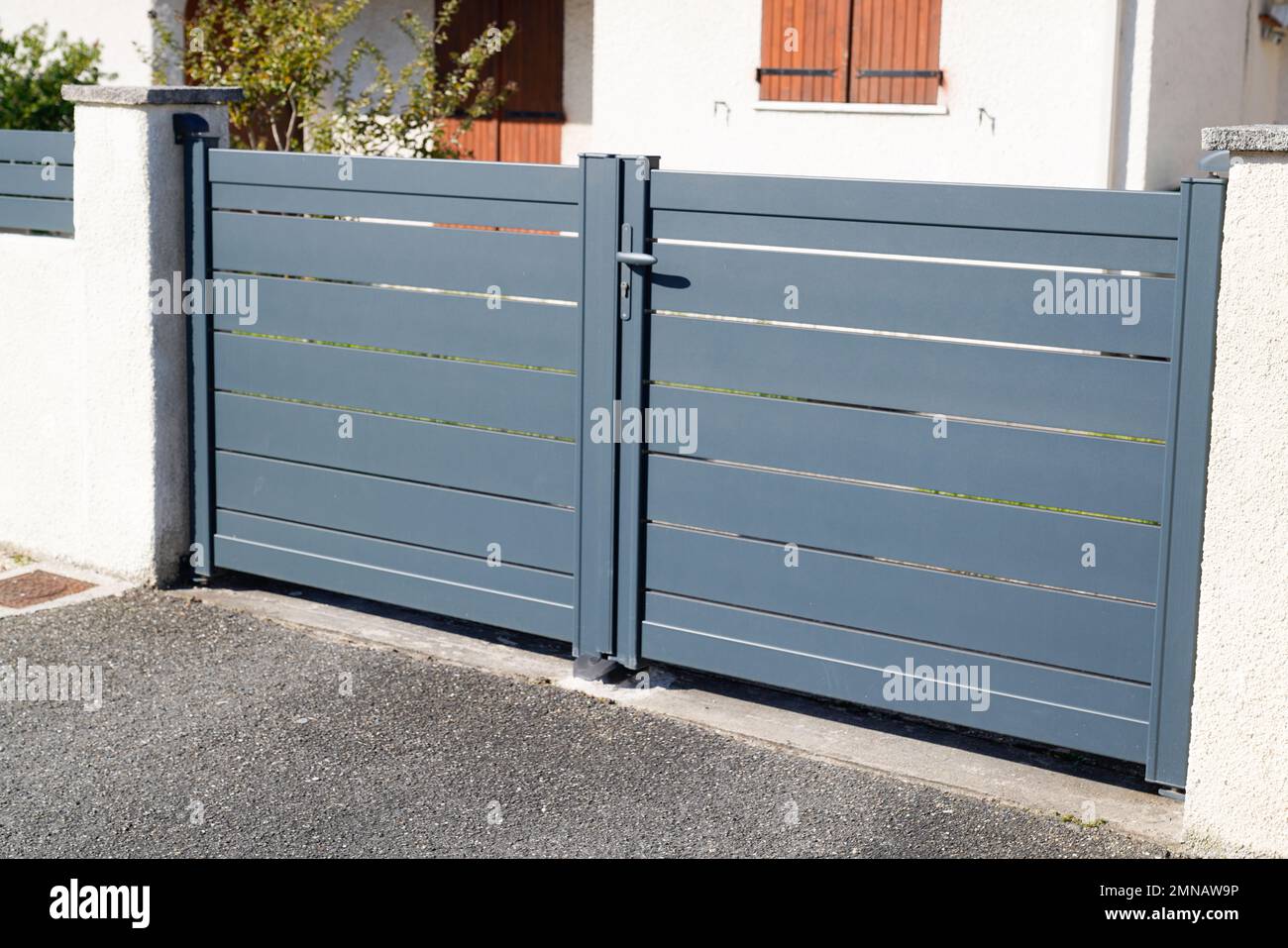 portal grey design metal aluminum gate gray of modern house Stock Photo ...
