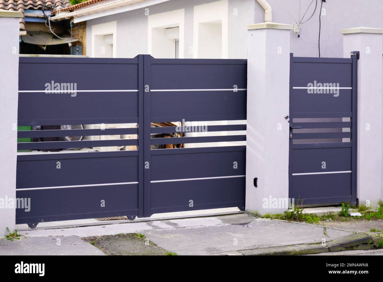 door modern steel aluminum grey gate portal of suburb house Stock Photo ...