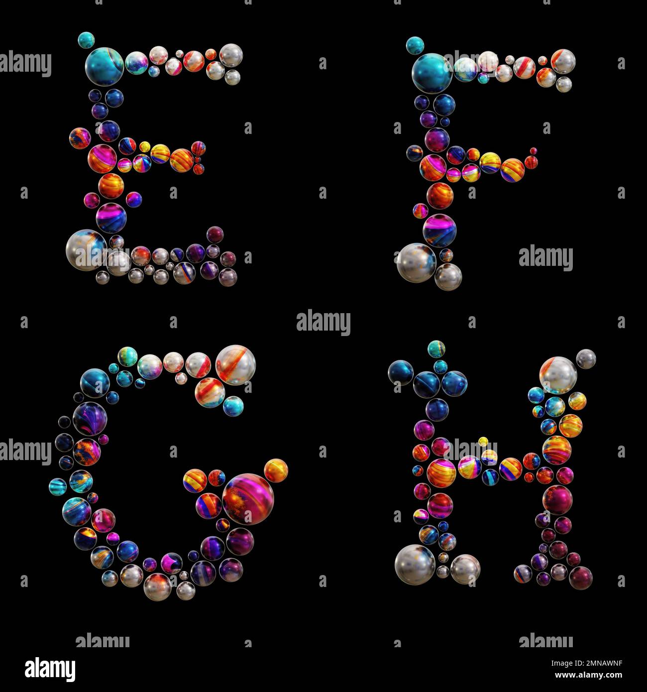 3D rendering of colorful dot alphabet - letters E-H Stock Photo - Alamy