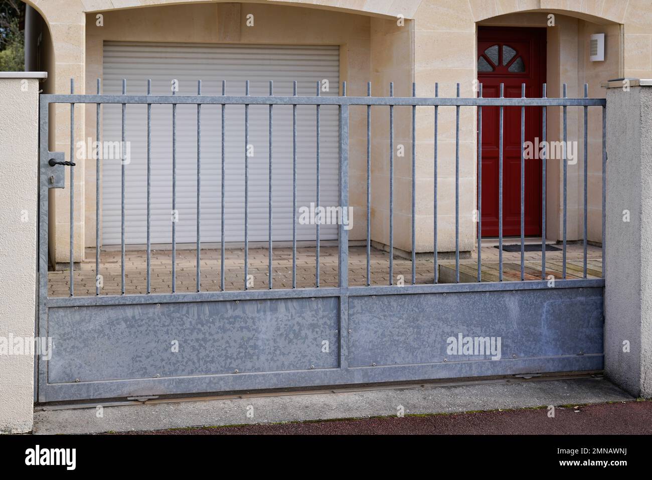 Aluminum row brut gray metal gate of house steel portal of suburb ...