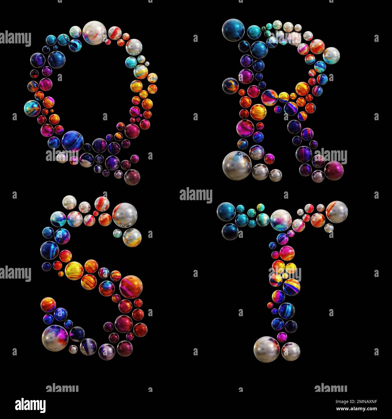 3D rendering of colorful dot alphabet - letters Q-T Stock Photo - Alamy