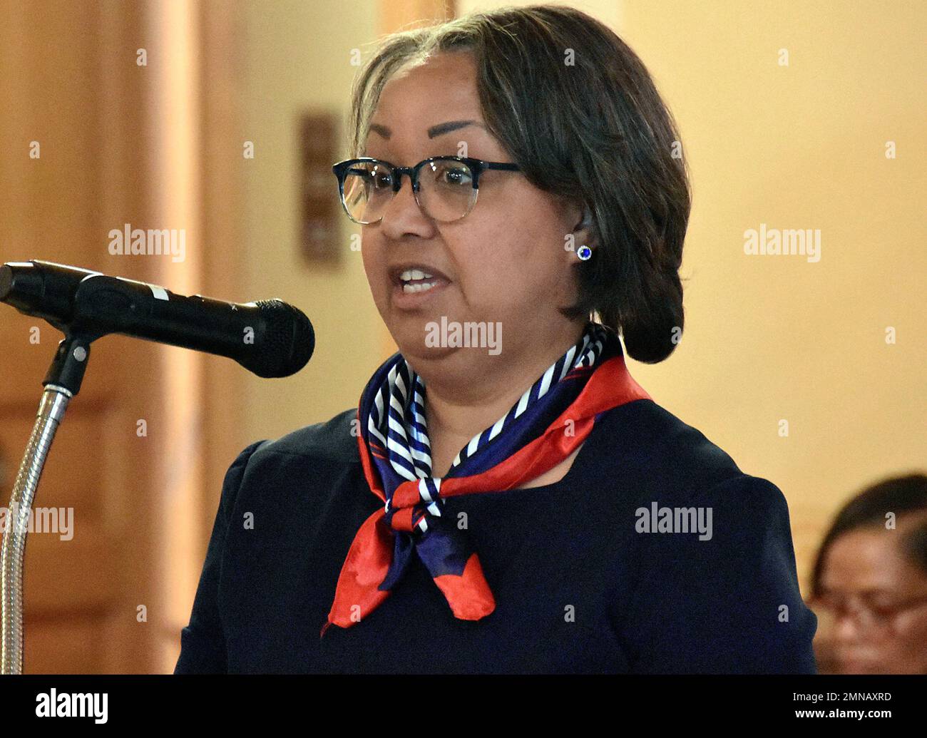 U.S. District Judge Julie Robinson speaks at the unveiling of a Kansas ...