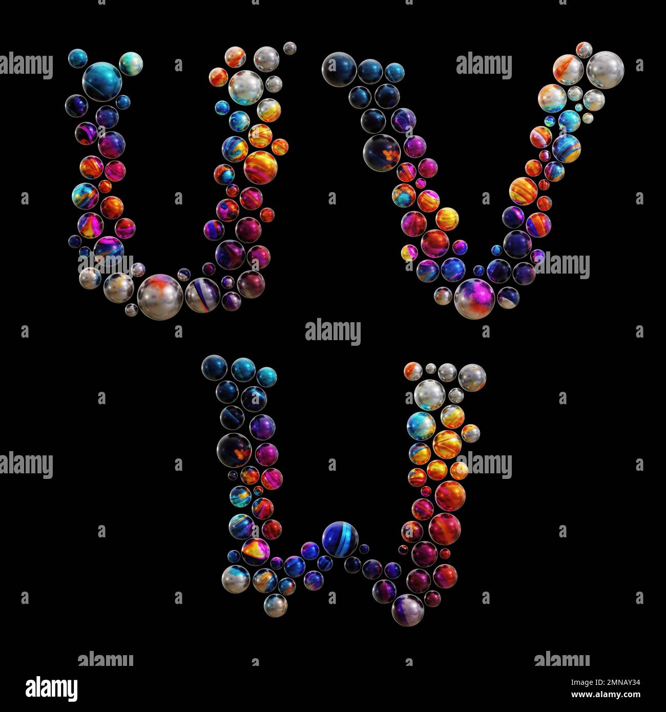 3D rendering of colorful dot alphabet - letters U-W Stock Photo - Alamy
