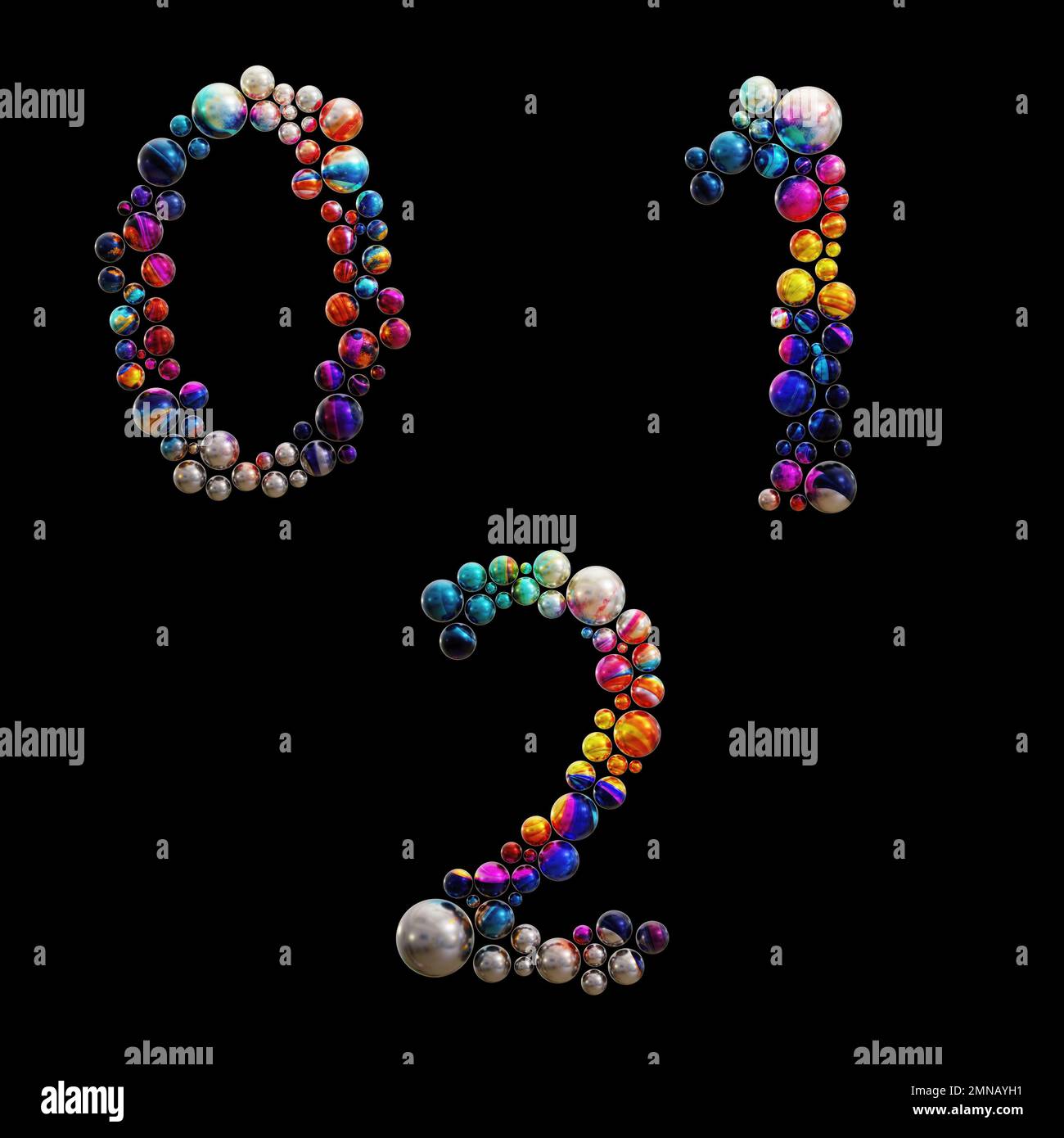 3D rendering of colorful dot alphabet - digits 0-2 Stock Photo - Alamy