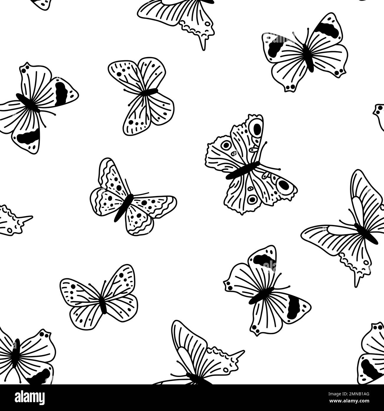 Seamless pattern with doodle butterflies. Hand drawn vector background ...