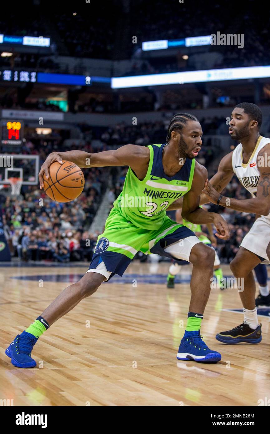 Minnesota Timberwolves guard Andrew Wiggins (22) drives against New ...