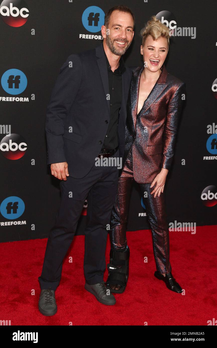 Bryan Callen, left, and A.J. Michalka, right, attend the Disney/ABC ...