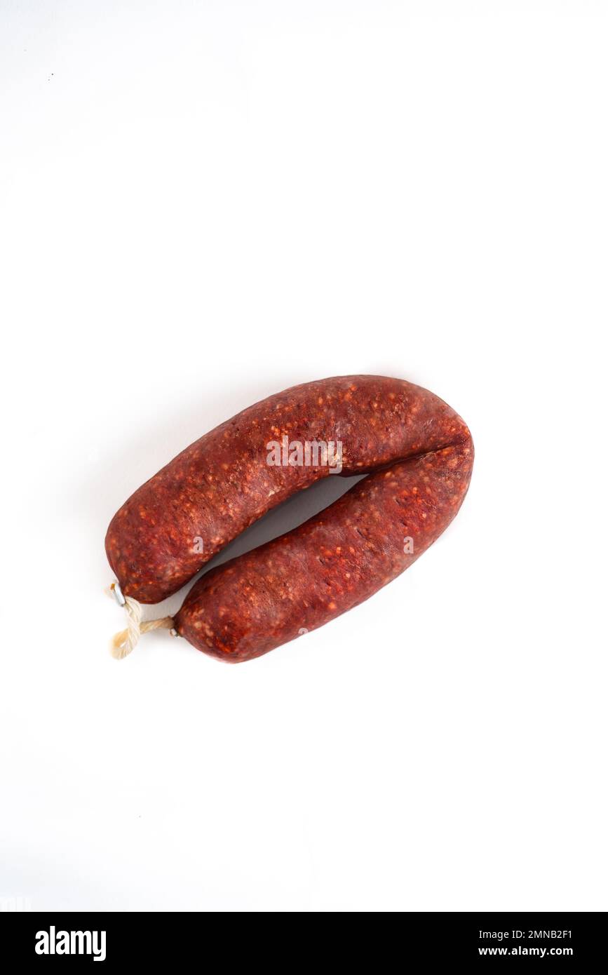 sujuk or sucuk or soudjouk food turkish sausages on white background ...