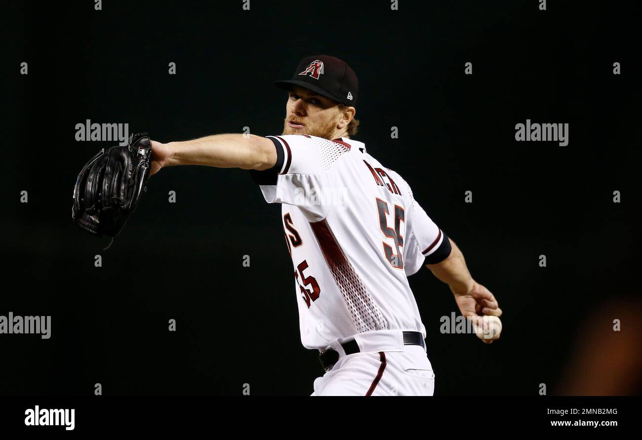 Arizona Diamondbacks starting pitcher Matt Koch warms up prior to the ...